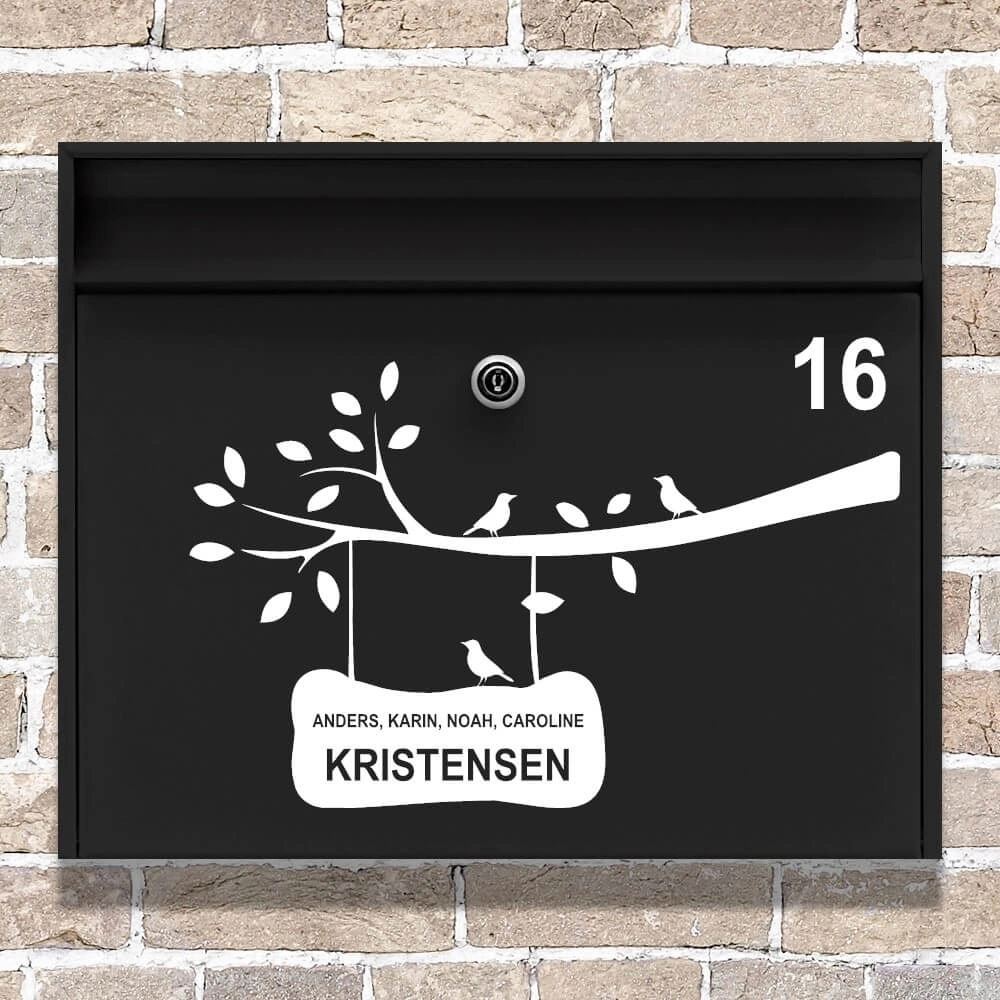 Wallsticker til din postkasse med motiv, husnr. samt navn.
